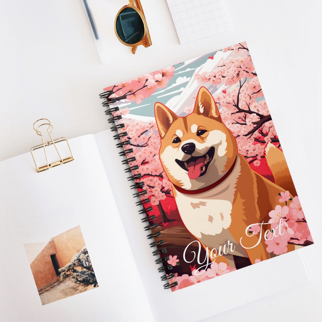 Shiba Inu Japanese Cherry Blossom Journal, Custom Dog Spiral Ruled Line ...