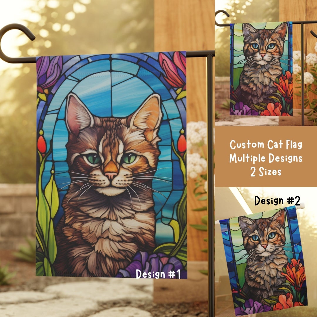 Brown Tabby Spring Yard Flag, America Shorthair Cat Yard Flag, Stained ...