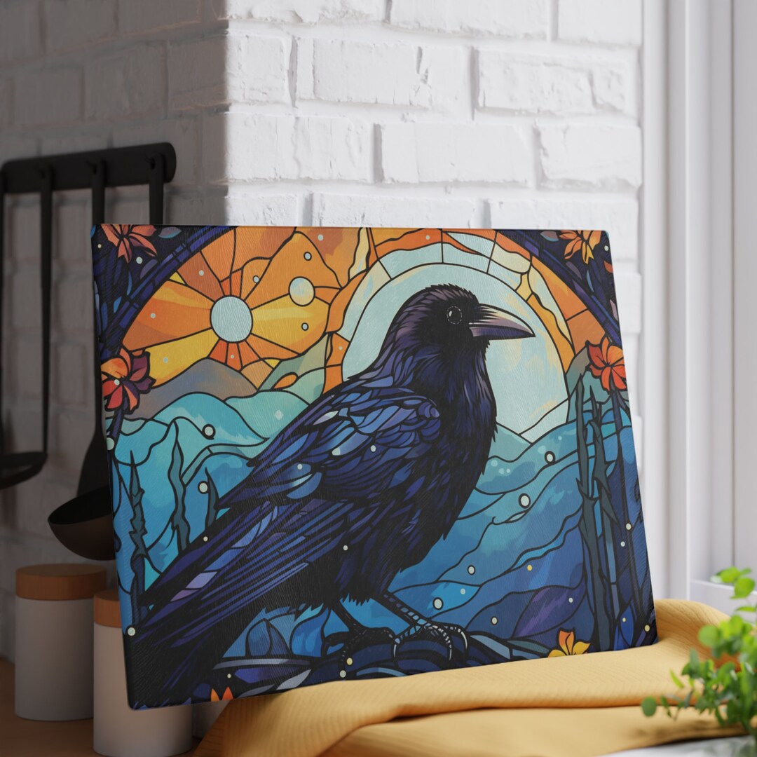 Black Crow Stained Glass Cutting Board, Dark Cottagecore Raven ...