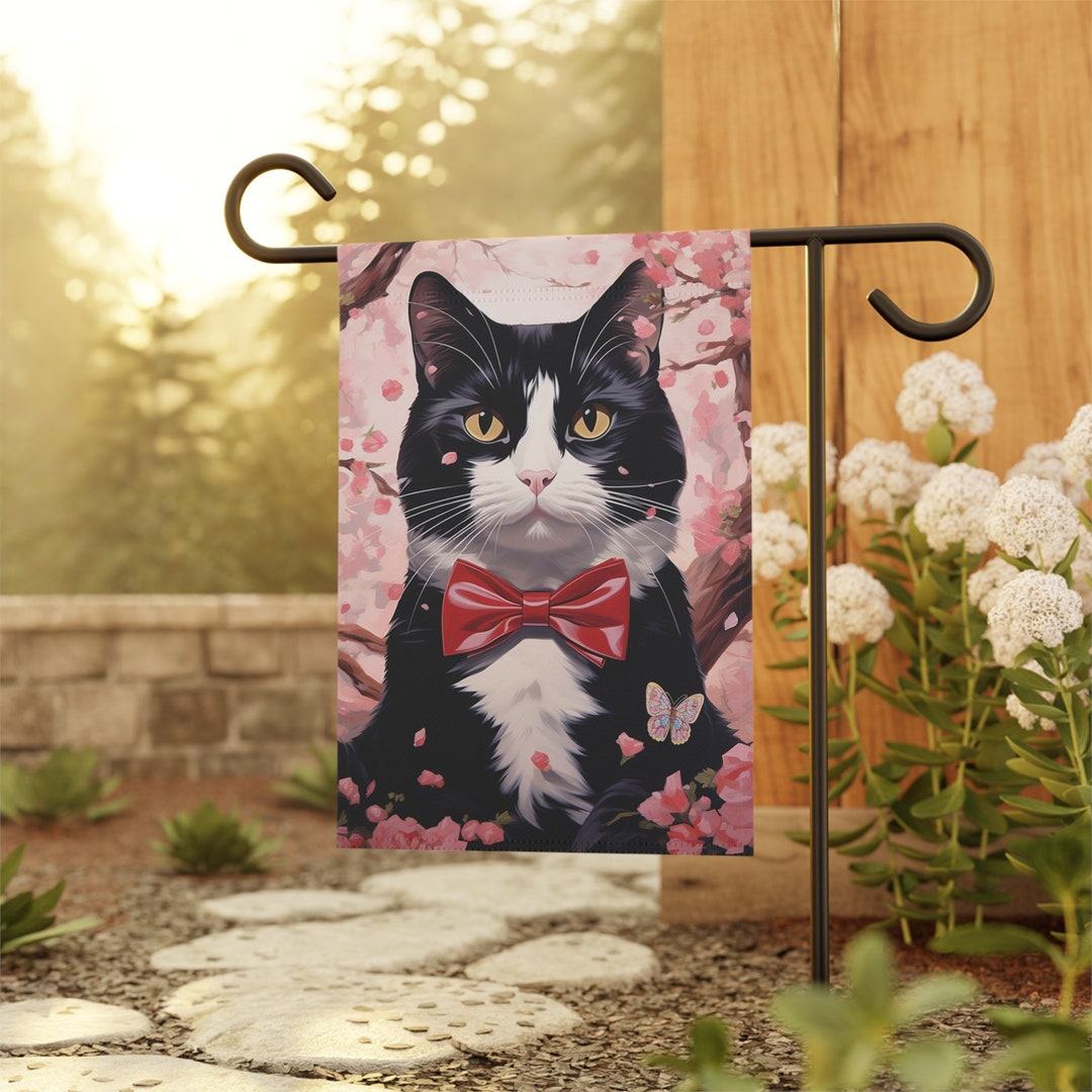 Tuxedo Cat Spring Cherry Blossom Garden Flag, Valentine's Day Gift to ...