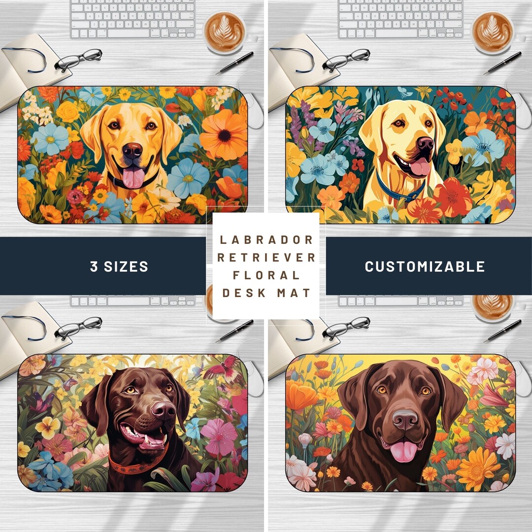 Labrador Retriever Aesthetic Desk Mat, Custom Floral Dog Gaming Pad ...