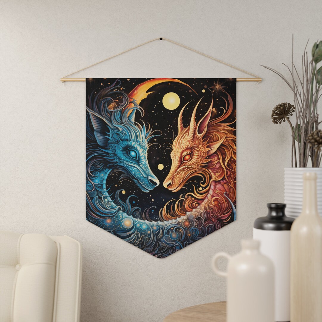 Fantasy Dragon Banner, Custom Dragon Wall Art, Fire and Ice Dragons ...
