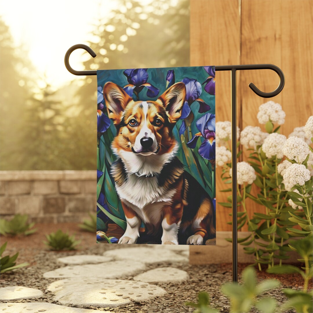 Tricolor Corgi Iris Flower Garden Flag, Custom Corgi Van Gogh House ...