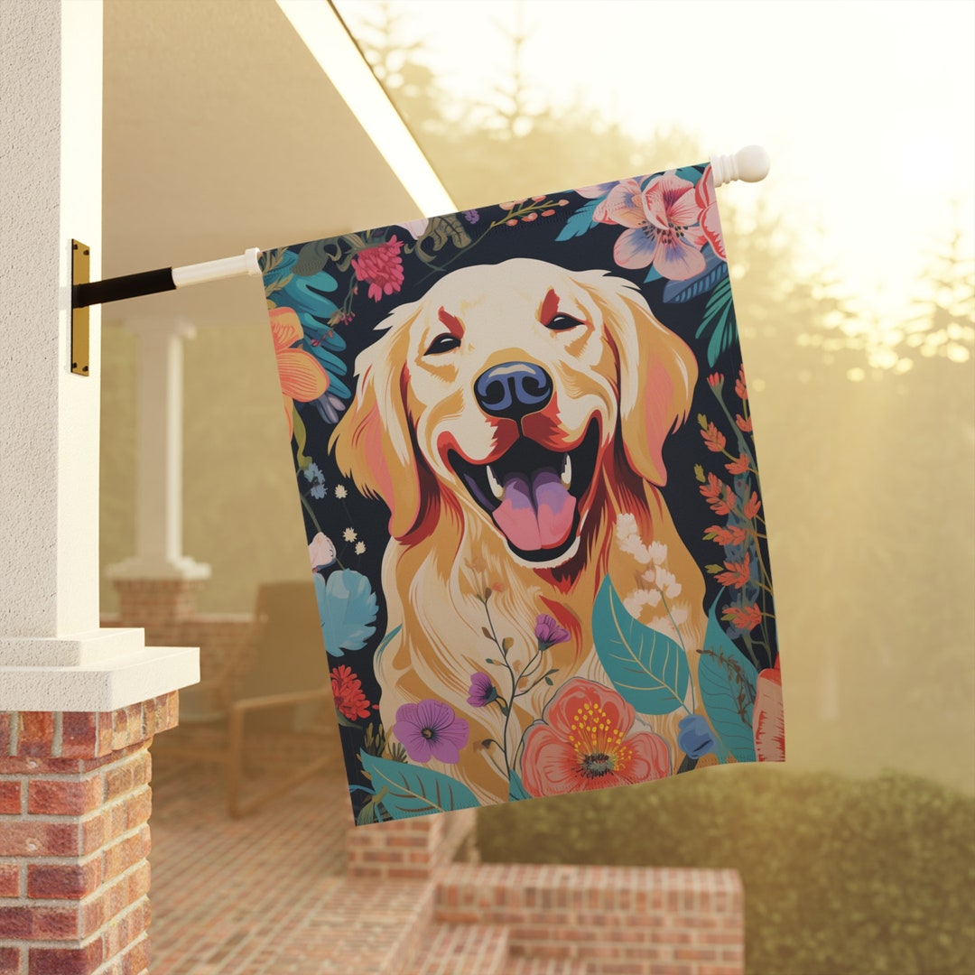 Golden Retriever House Flag, Retro Floral Yard Flag, Custom Spring ...