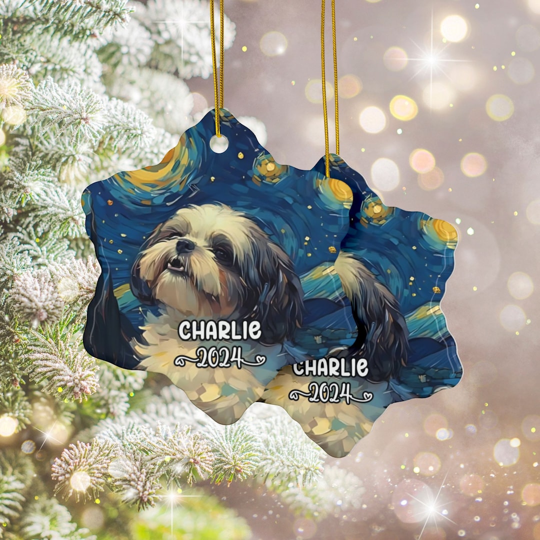 Shih Tzu Starry Night Ceramic Ornament, Custom Shih Tzu Mom Christmas ...
