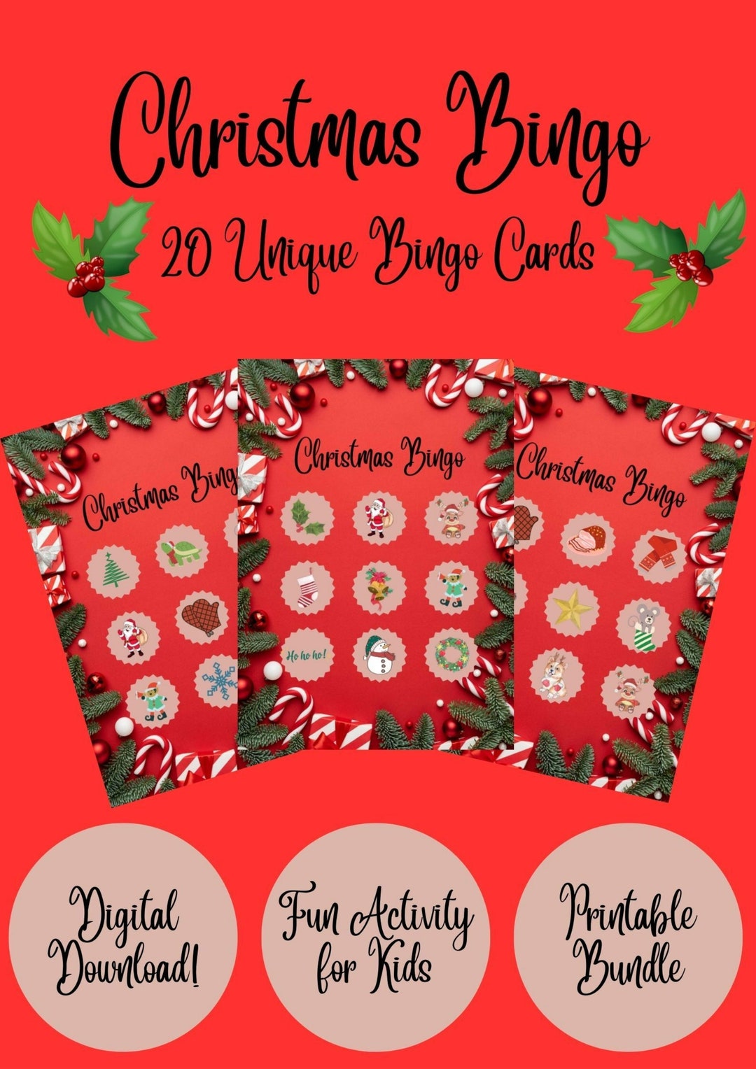 Printable Christmas Bingo 20 Unique Cards - Etsy