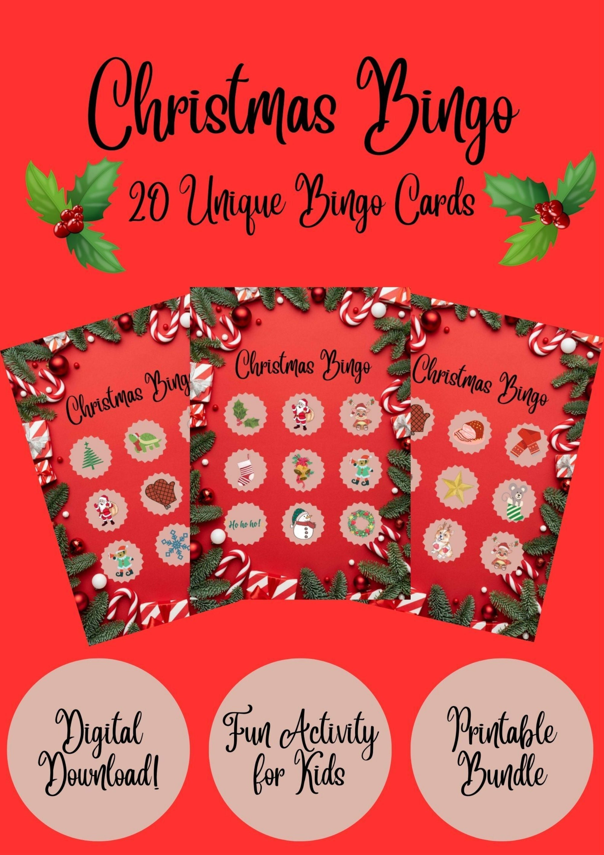 Printable Christmas Bingo 20 Unique Cards - Etsy