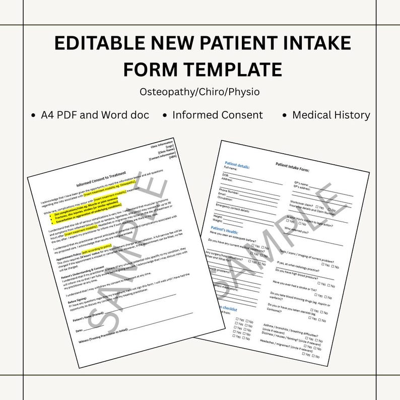 Editable Patient Intake & Consent Form – Allied Health Template - Etsy