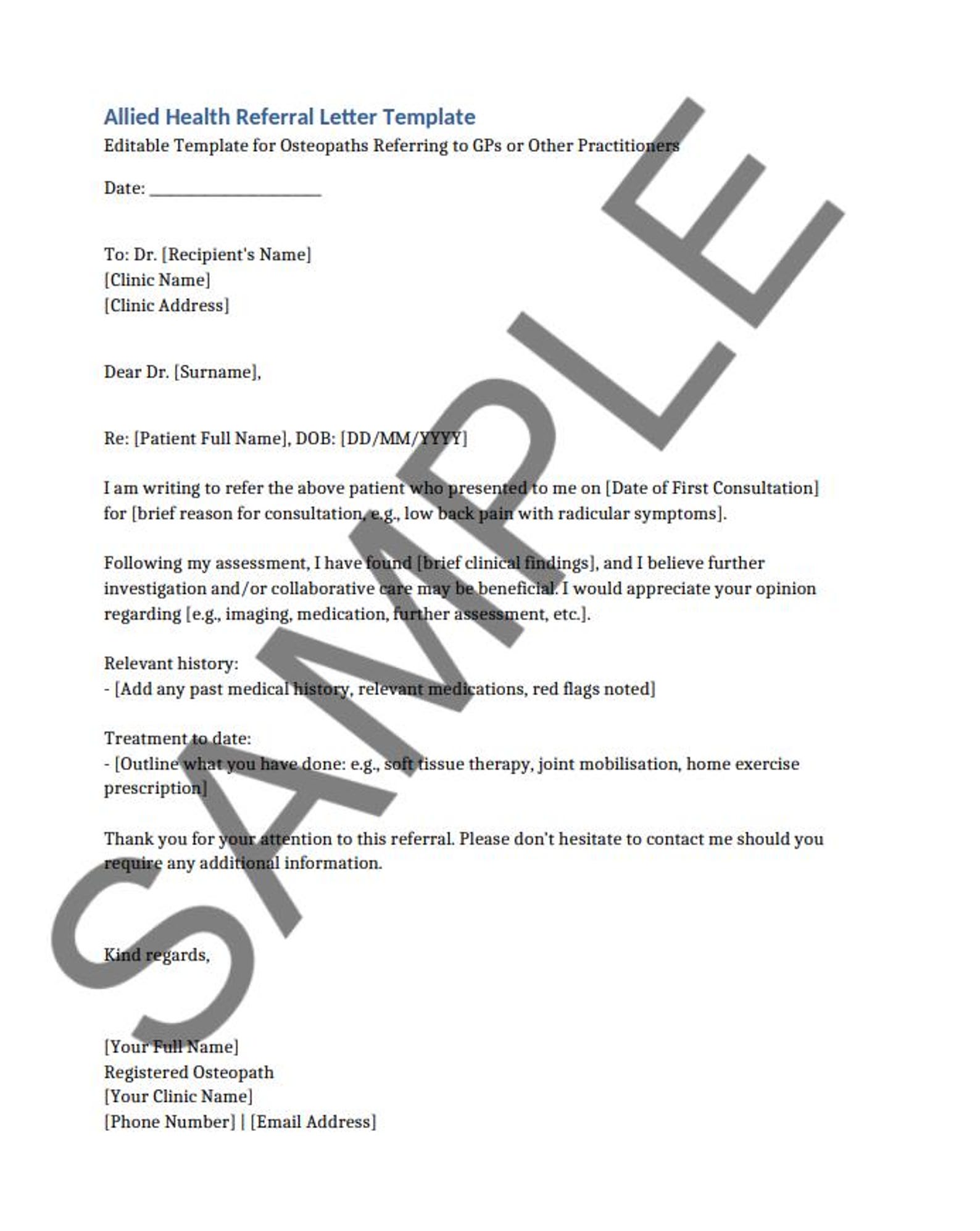 Editable Referral Letter Template for Allied Health Practitioners ...