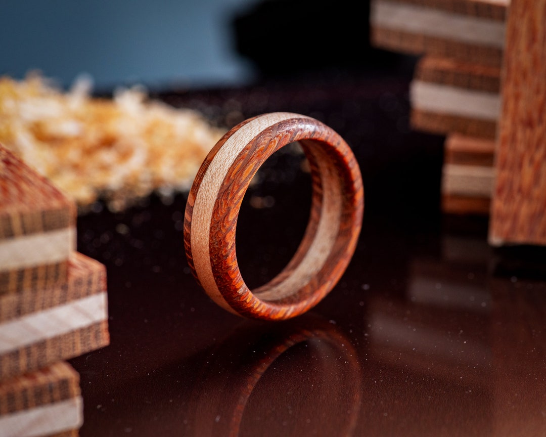 Hand Turned Wooden Ring - Laminated Leopardwood & Curly Maple - High ...