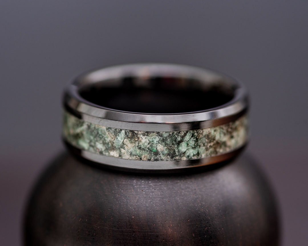 Black Ceramic Ring W/ Aventurine Stone Inlay Ring | Handcrafted Size 11 ...