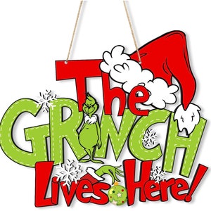 The Grinch Lives Here, Grinch Ornament, Christmas Grinch Decor ...