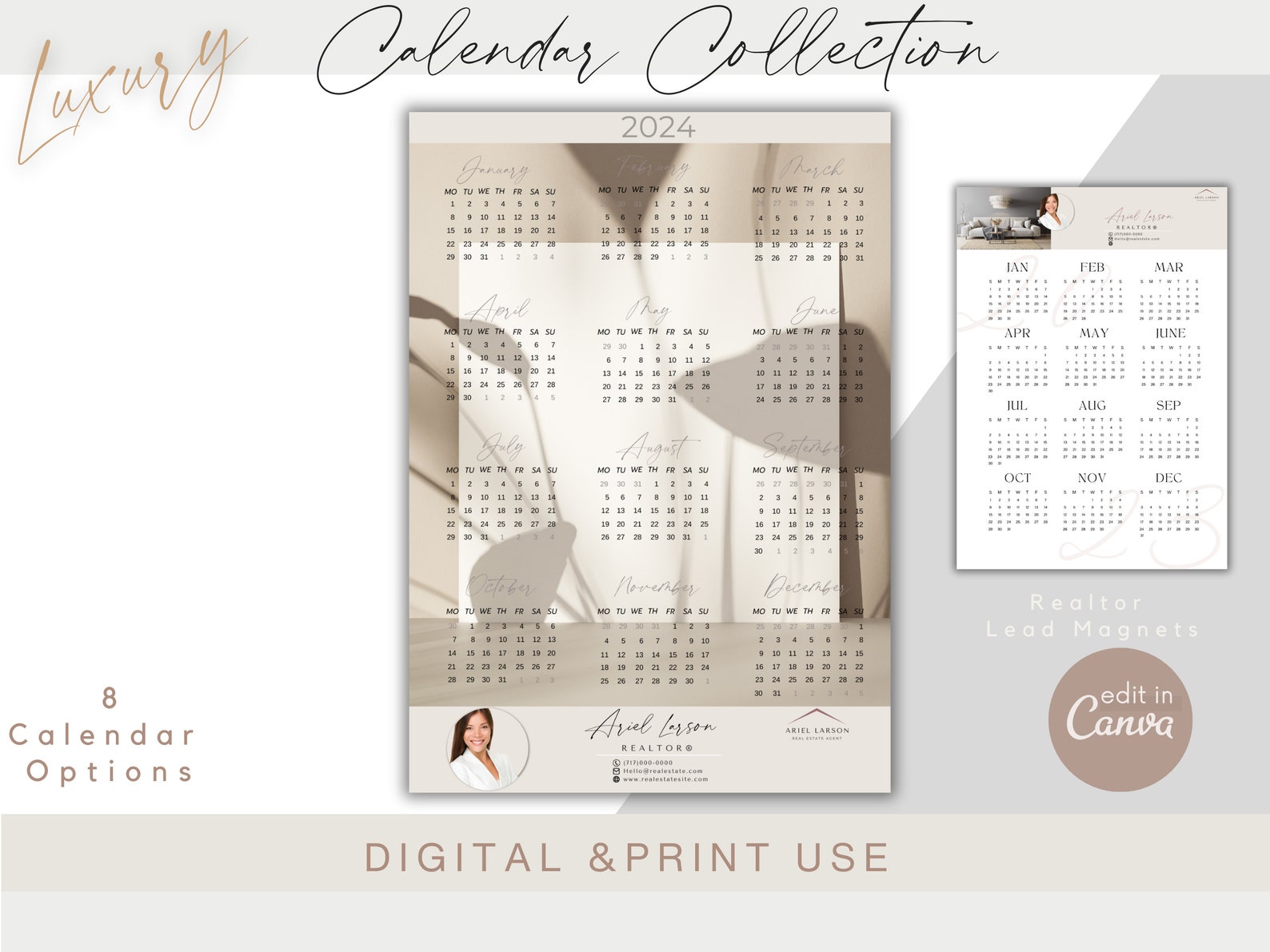 Luxury Realtor Calendar Collection, 2023, 2024 Lead Magnet Calendars, Realtor Marketing Material ...