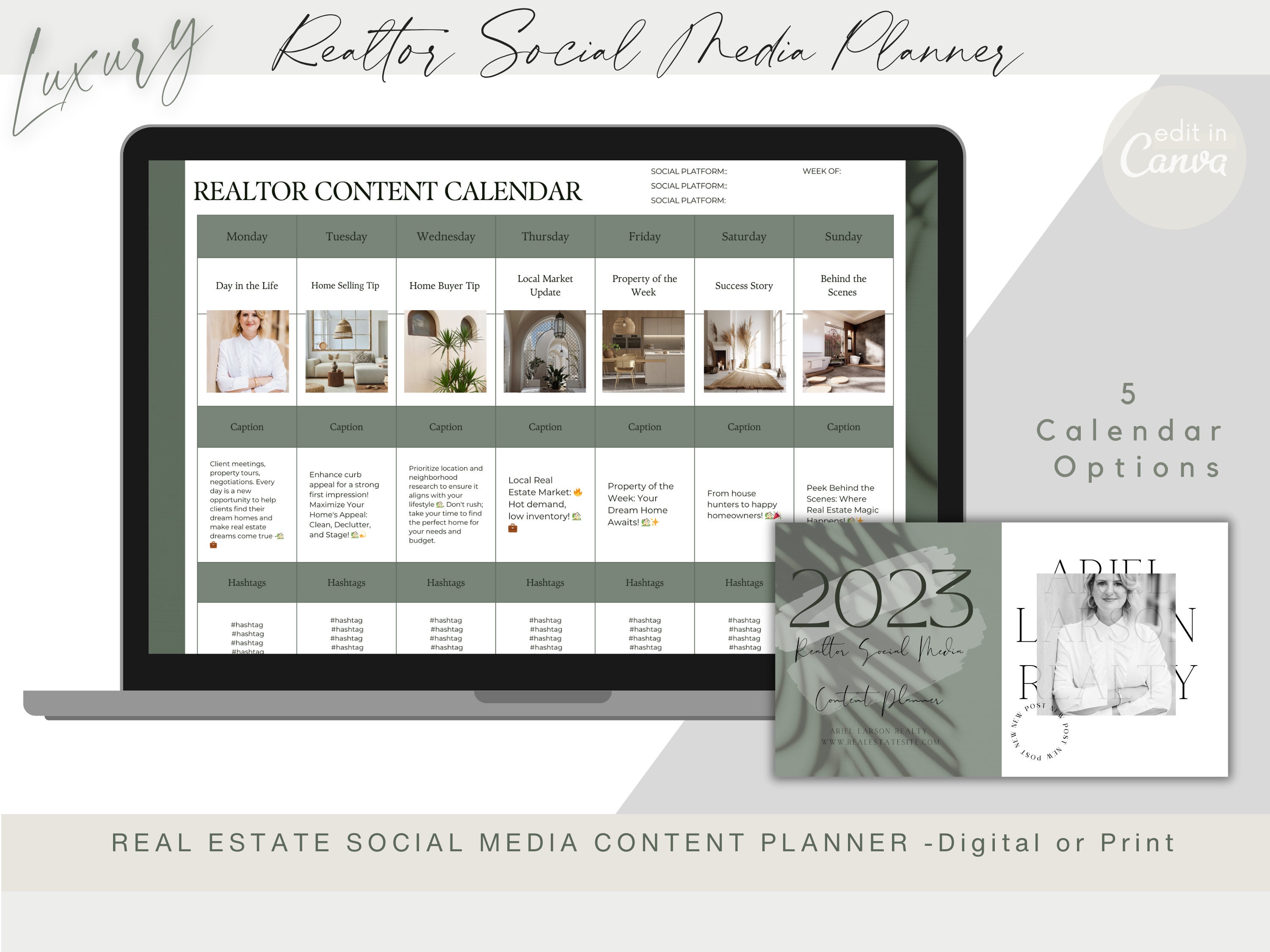 Realtor Social Media Content Planner Weekly Calendar Canva Editable ...