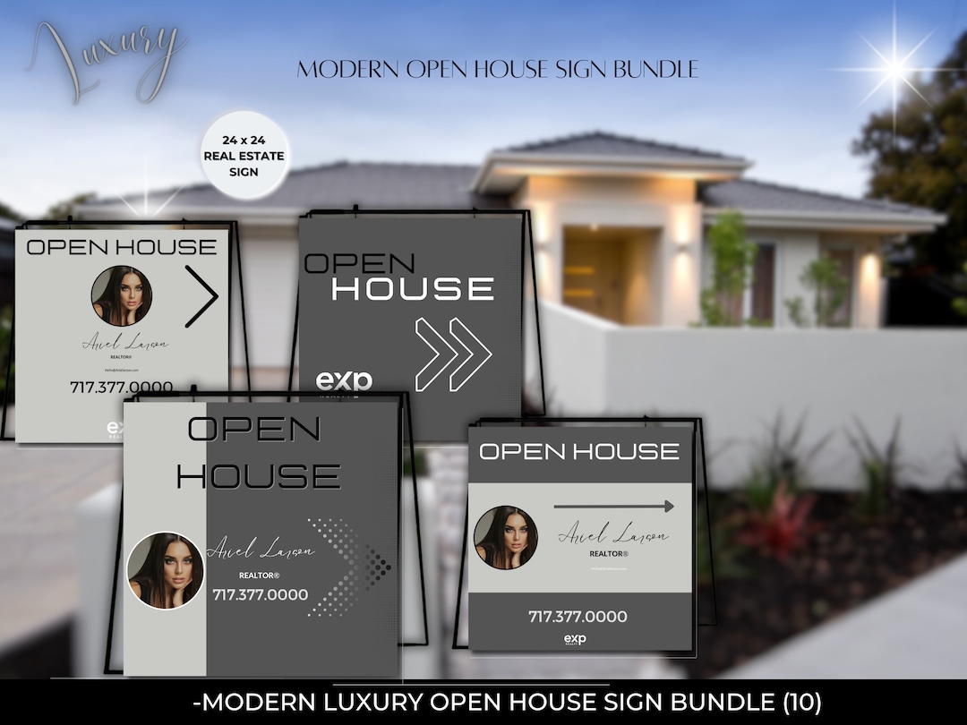Modern Luxury Open House Yard Sign Bundle Realtor Sidewalk Open House ...