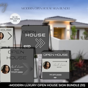Modern Luxury Open House Yard Sign Bundle Realtor Sidewalk Open House ...