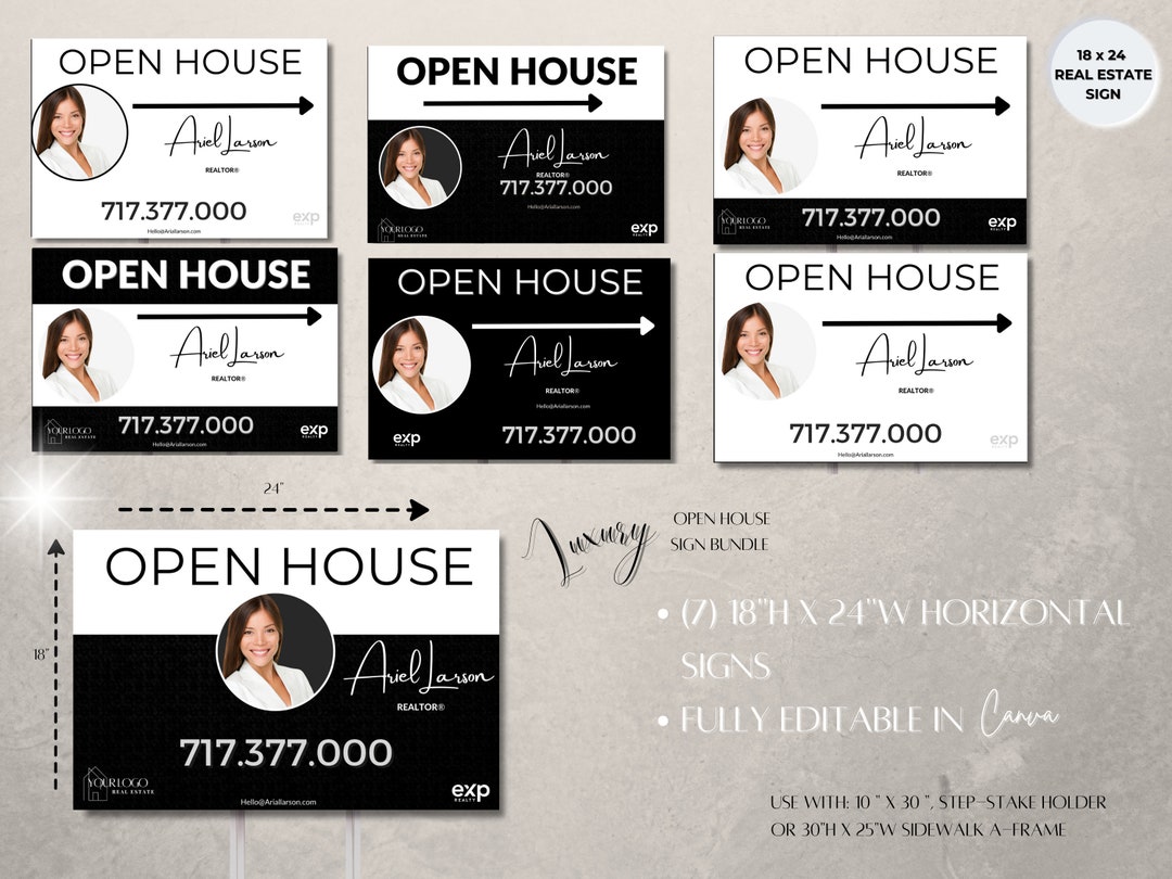 Real Estate Luxury Open House Sign Bundle Yard Signs Realtor Yard Sign ...