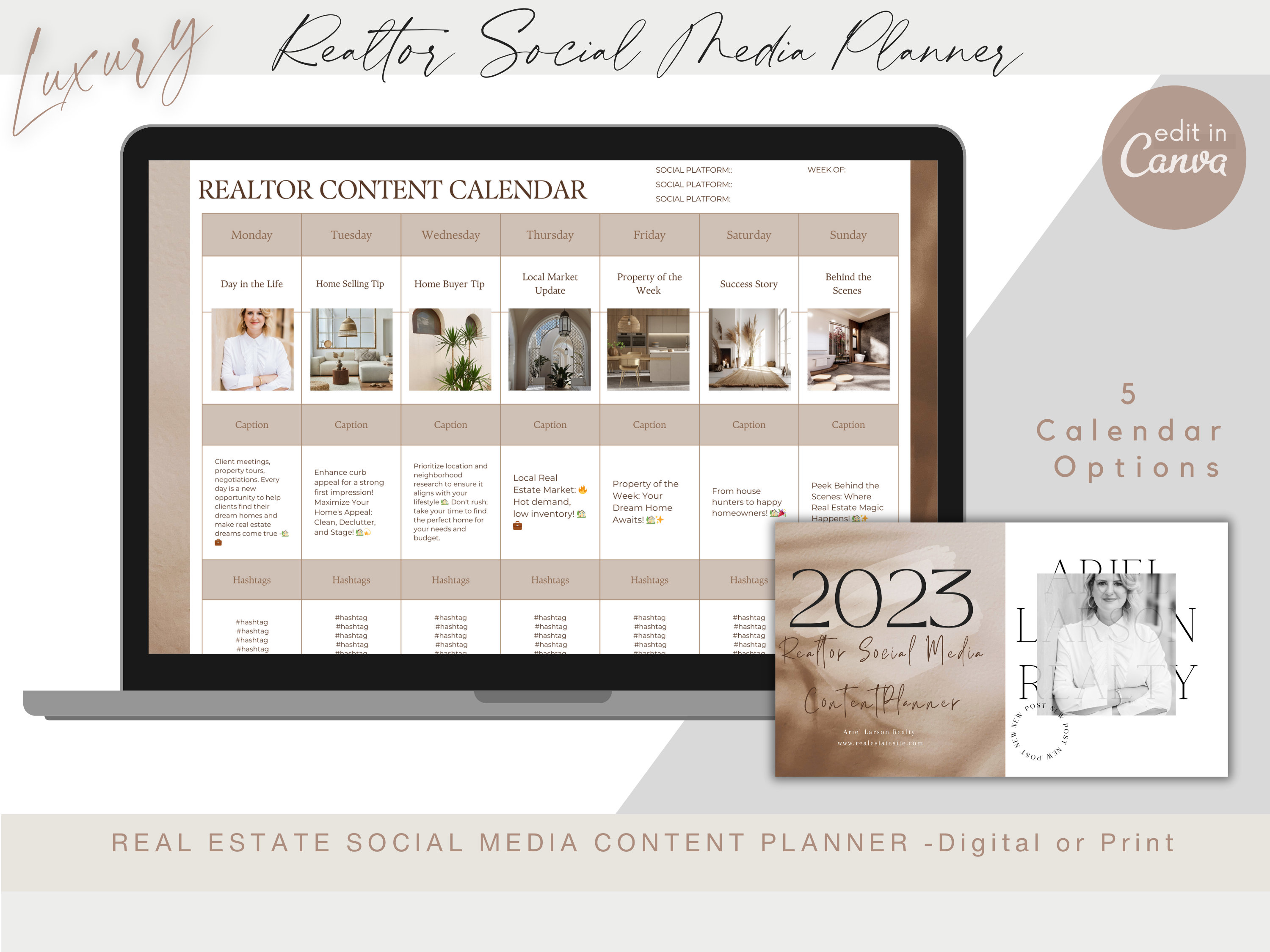 Realtor Social Media Content Planner Weekly Calendar Canva Editable ...