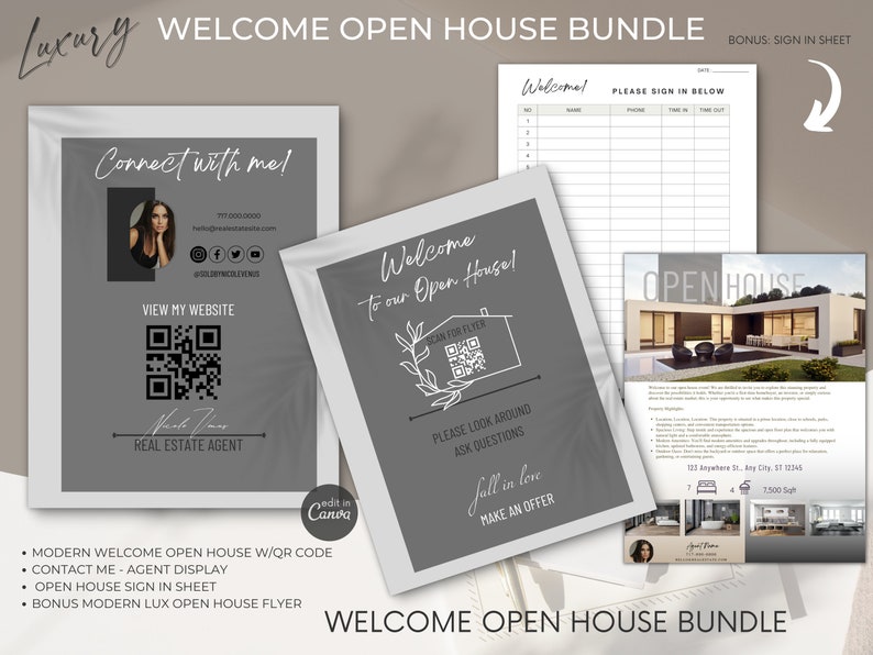 Welcome Sign for Open House Kit Open House Scan QR Code Editable ...