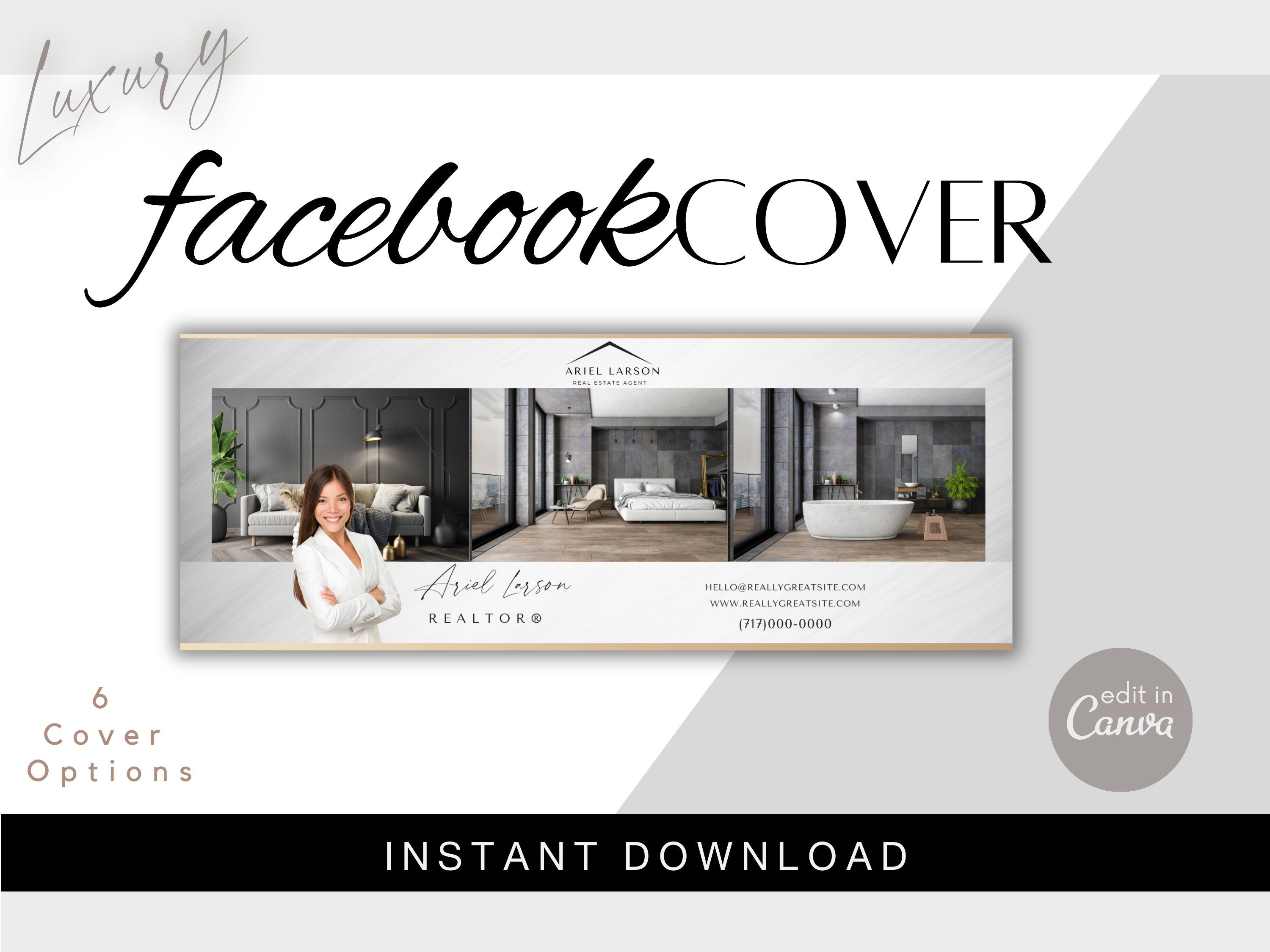 Luxury Realtor Facebook Cover Banner, Greige Collection (canva Template ...