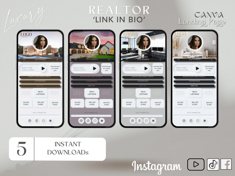 Realtor Link in Bio Social Media Linktree Template Real Estate Bio Landing Page Tik Tok Template ...
