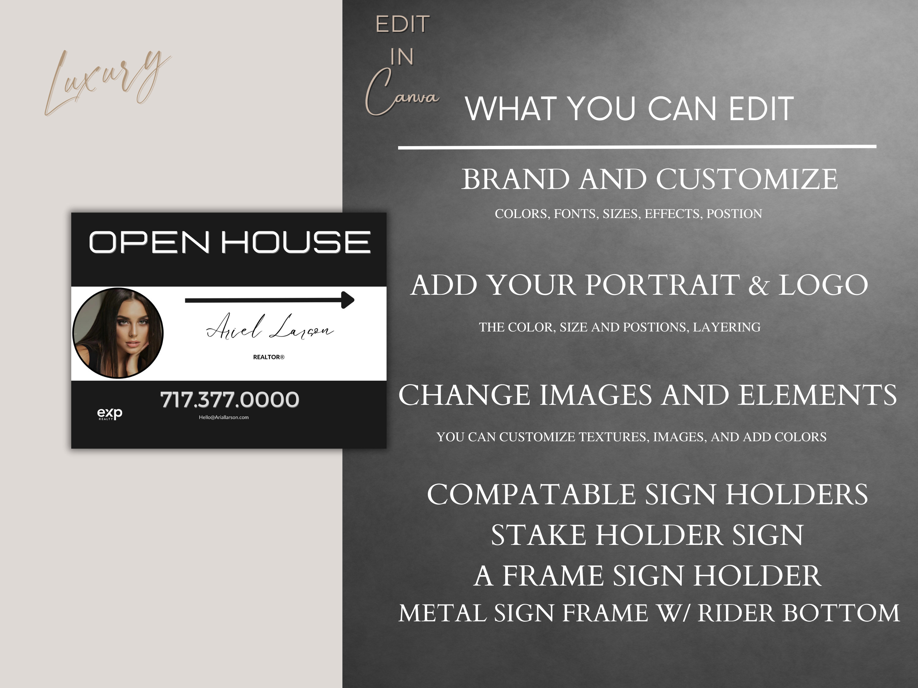 Real Estate Luxury Listing Yard Sign Bundle Open House for Sale Canva ...