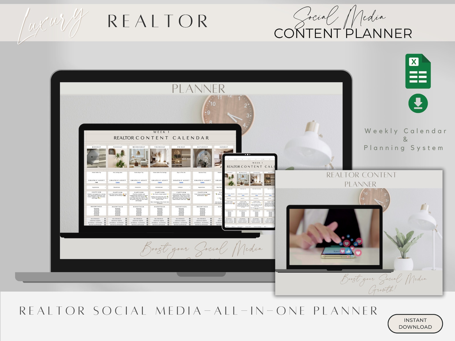 Realtor Content Creator All in One Google Sheets Planner Weekly Content ...