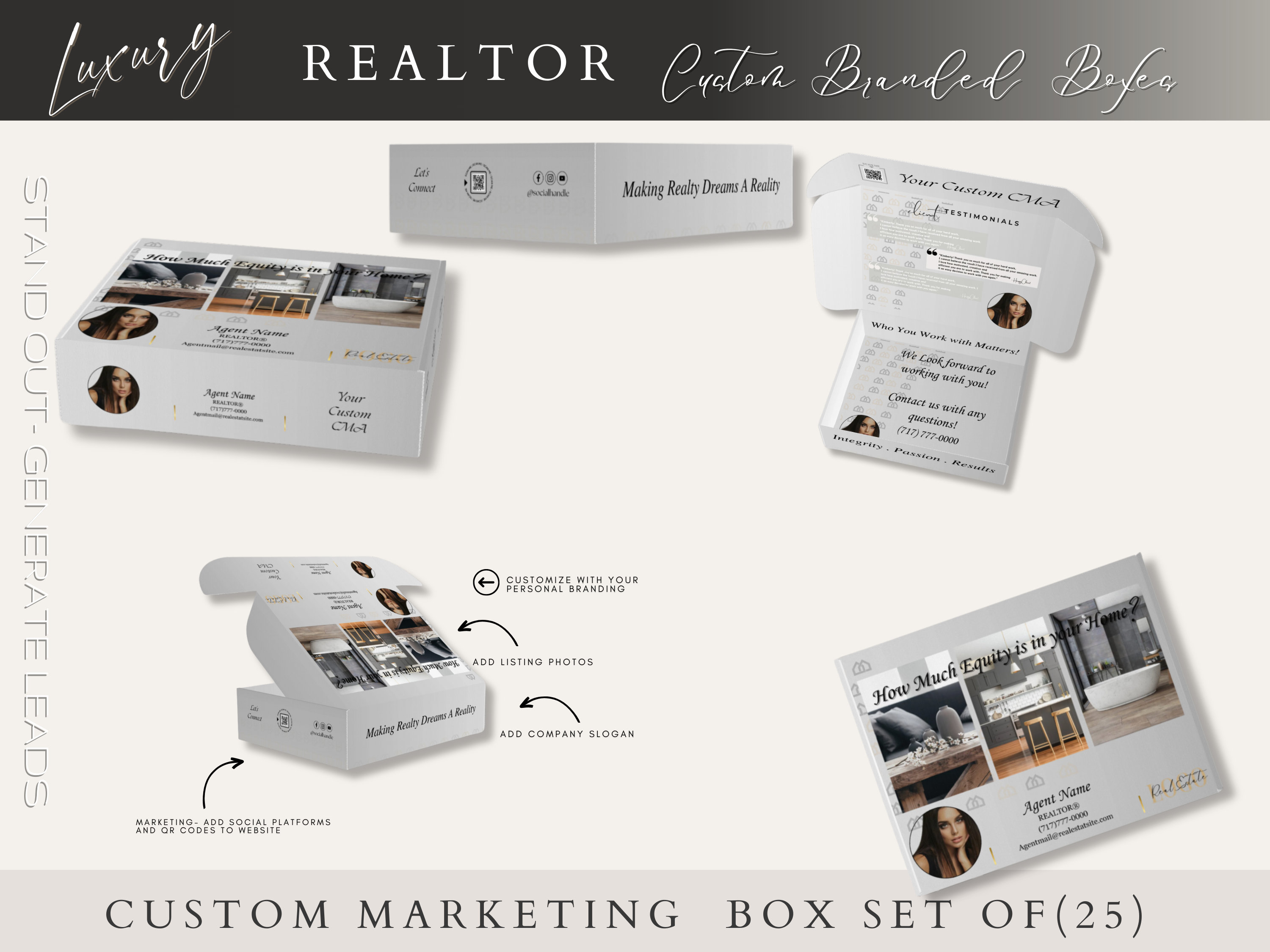 Real Estate Agent Marketing, Set of 25 Custom Made Presentation Boxes, Custom Listing ...