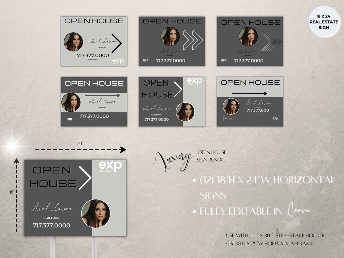 Moder Luxury Open House Sign Yard Sign Bundle Realtor Open House Canva ...