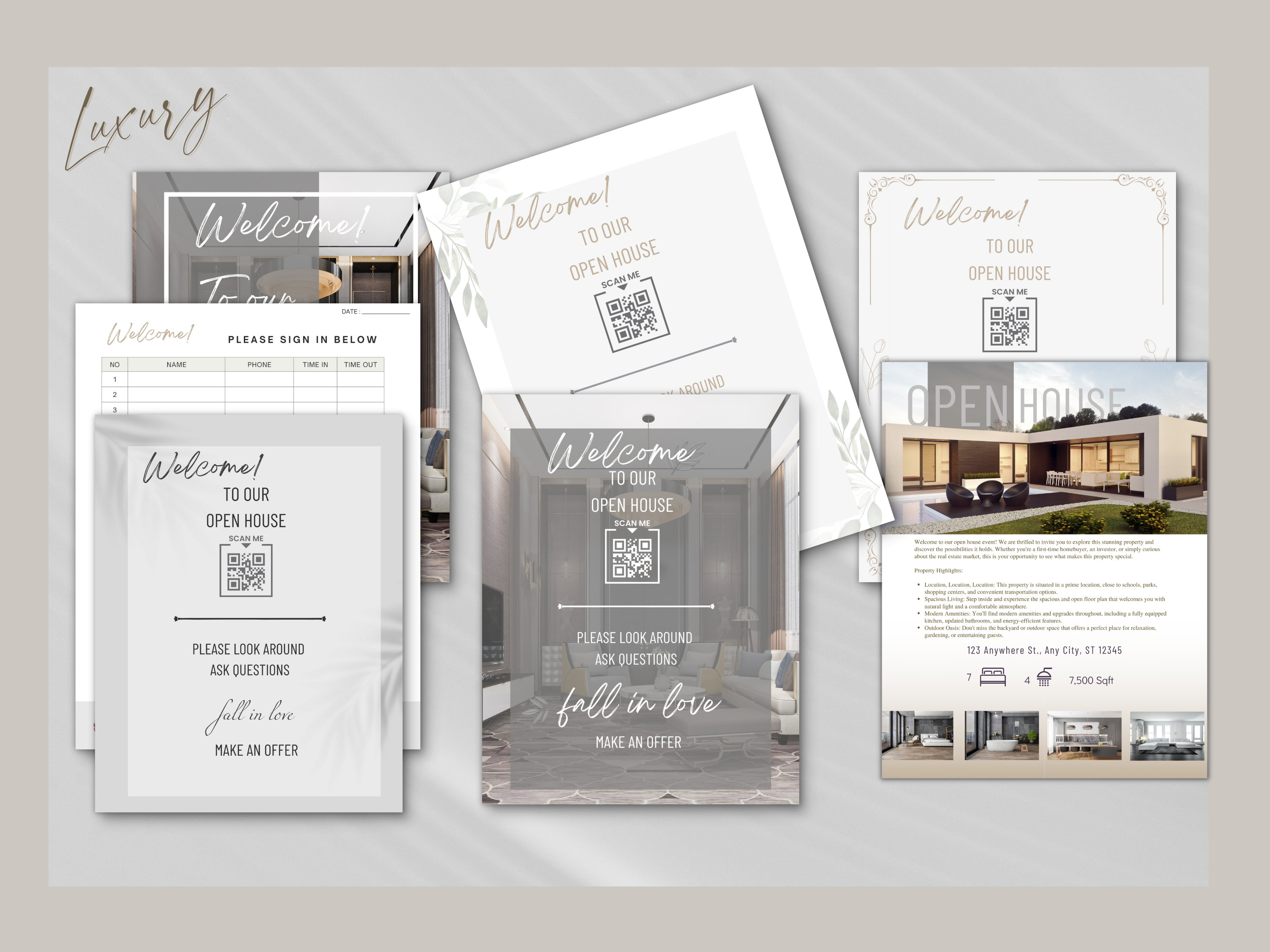 Luxury Realtor Open House Welcome Sign Bundle Open House Sign in Sheet ...