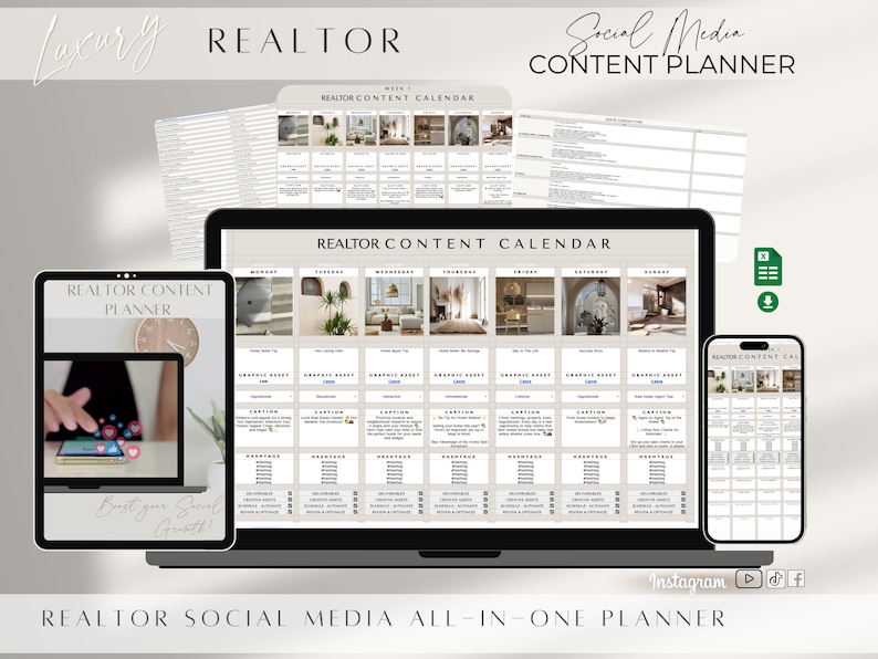 Realtor Content Creator All in One Google Sheets Planner Weekly Content ...