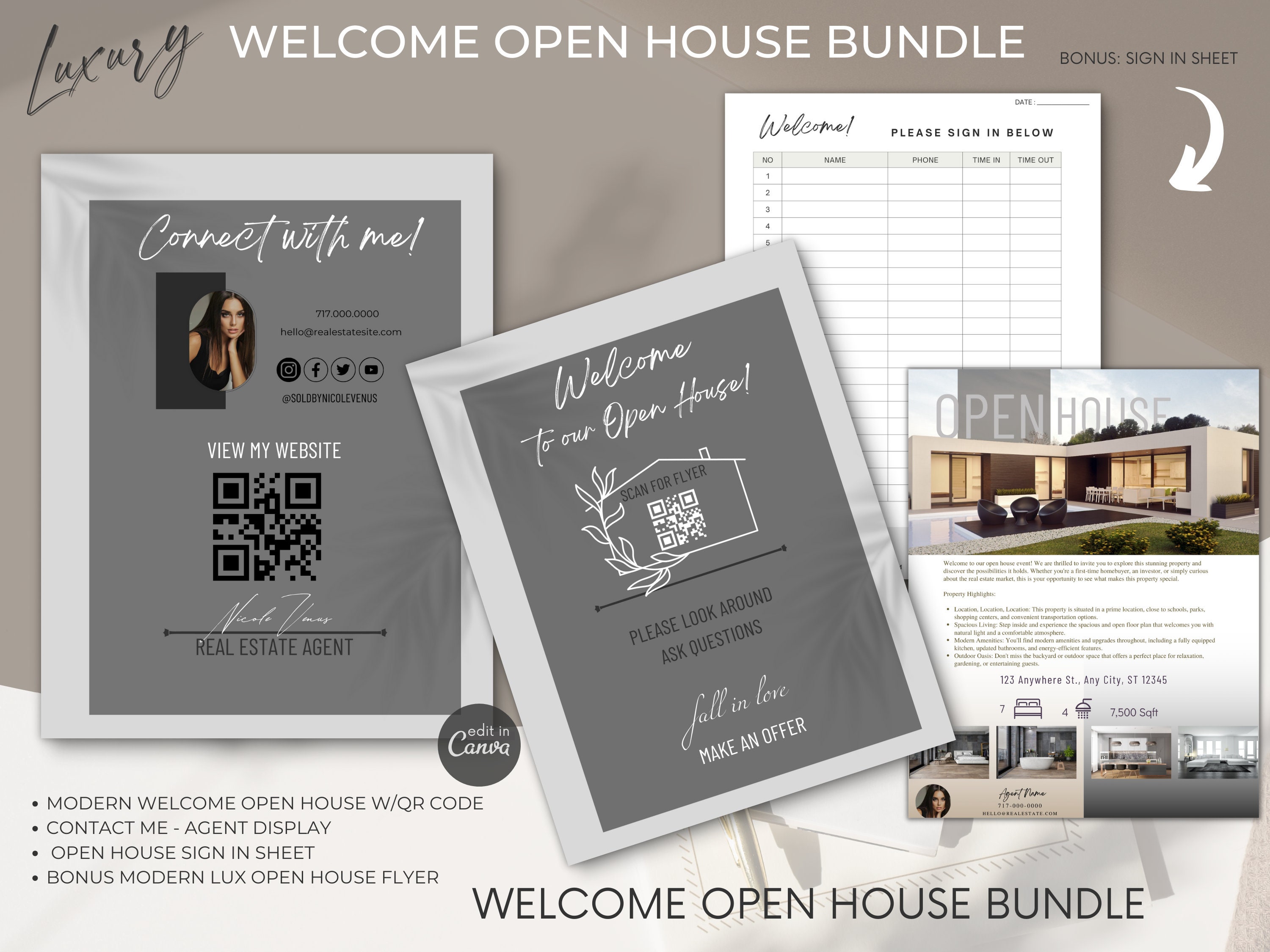 Open House Sign in Sheet W/ QR Code, Realtor Open House, Real Estate ...