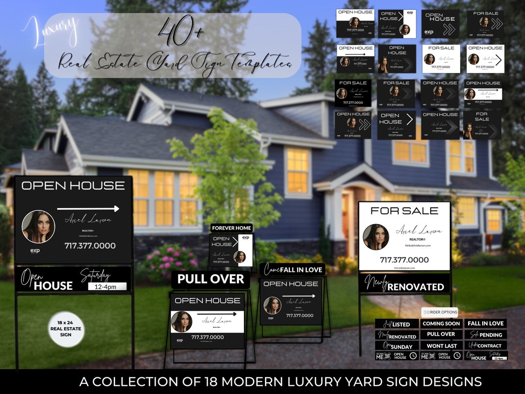 Real Estate Luxury Listing Yard Sign Bundle Open House for Sale Canva ...