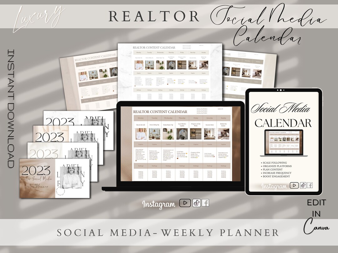 Realtor Social Media Content Planner Weekly Calendar Canva Editable ...