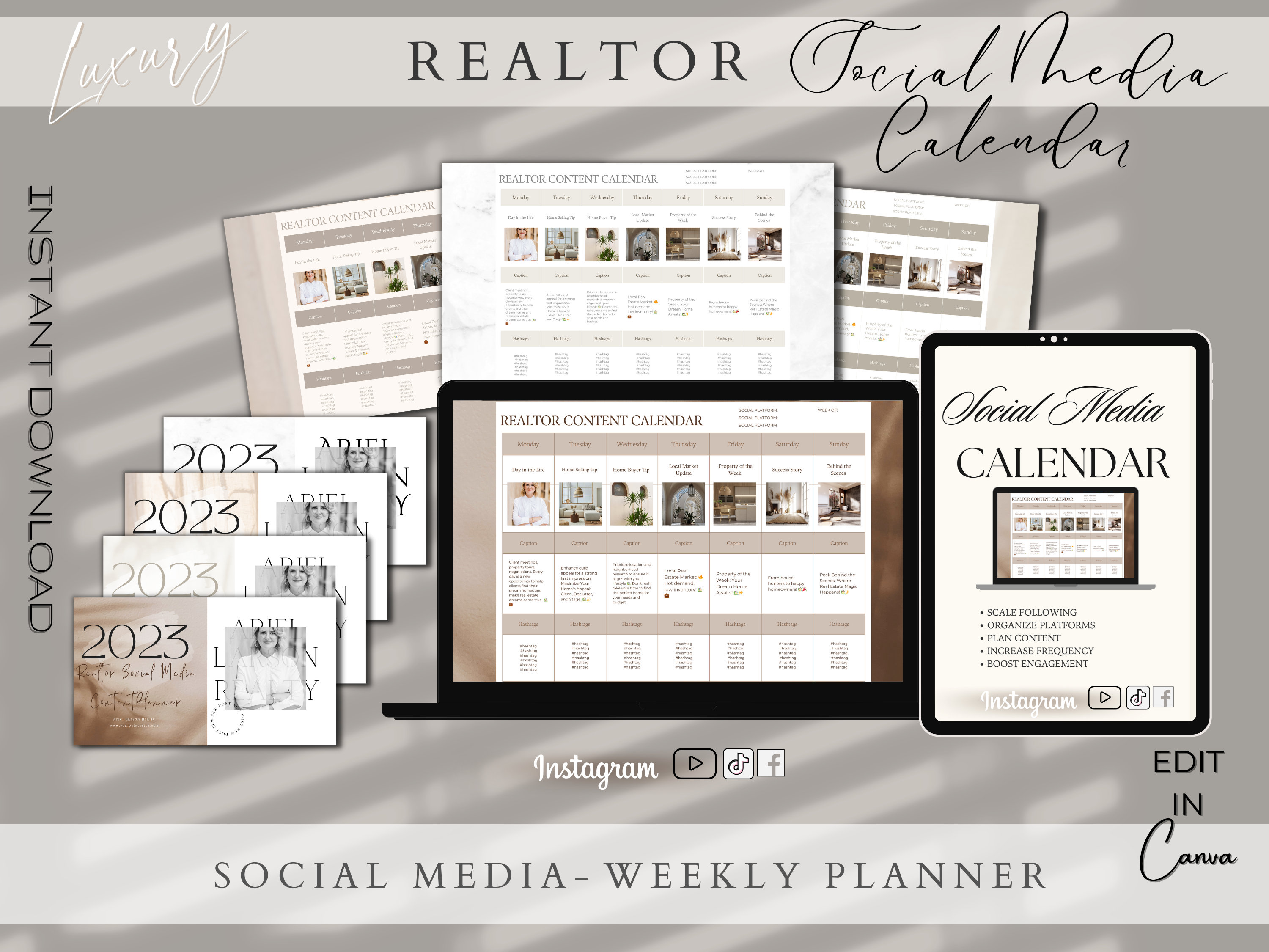 Realtor Social Media Content Planner Weekly Calendar Canva Editable ...