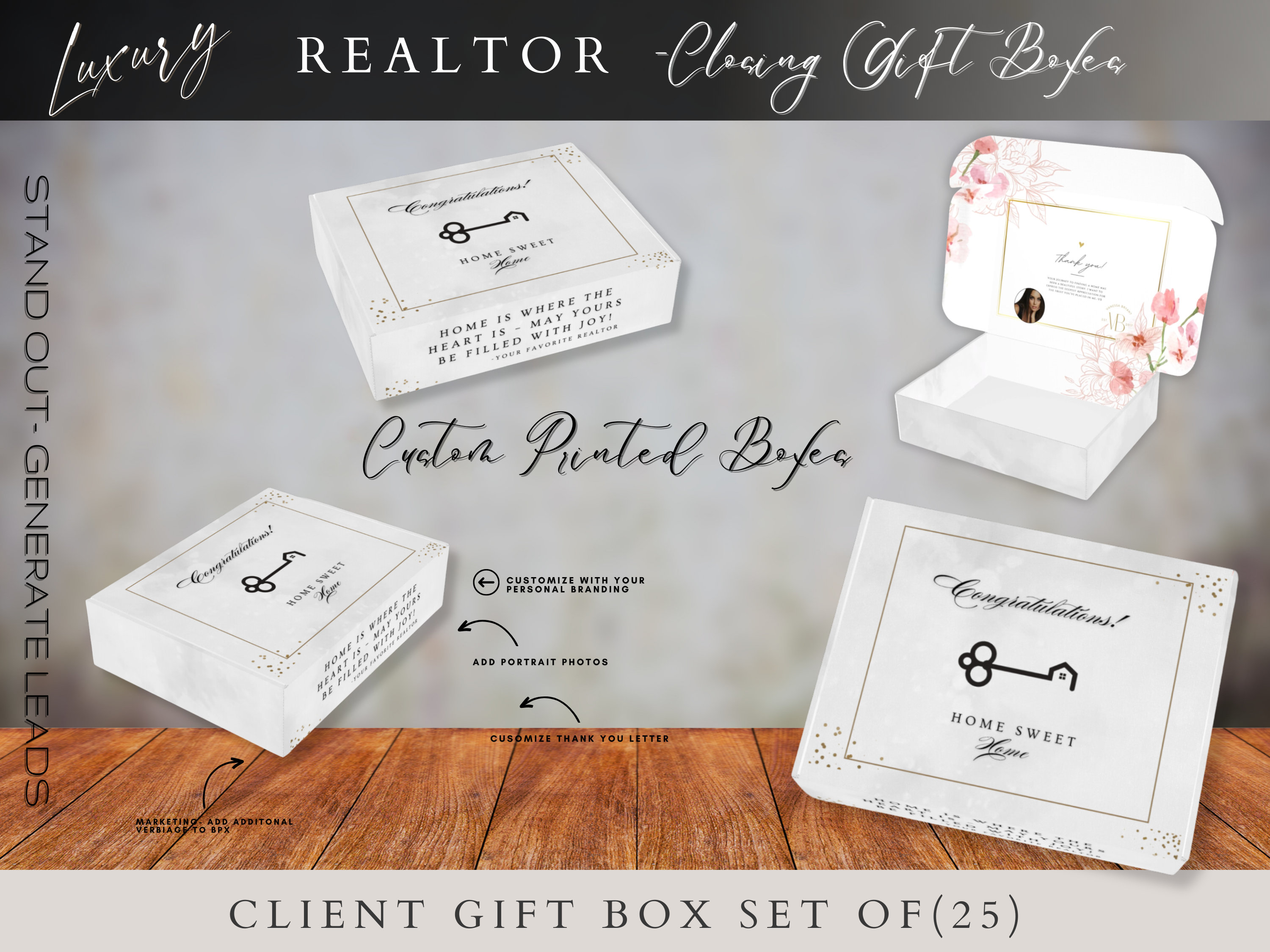 Real Estate Custom Printed Closing Gift Set of 25 Boxes, Buyer Client ...
