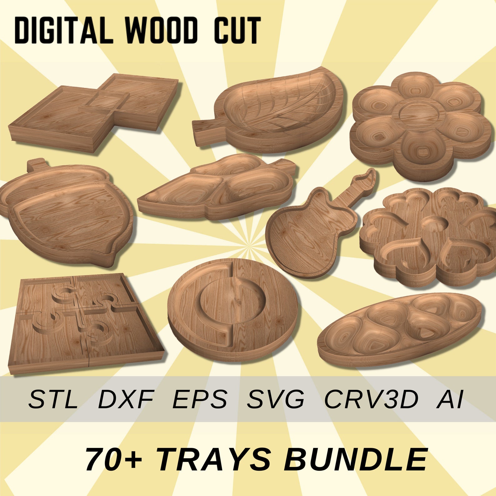 70 Kitchen Tray Files for Cnc and 3D Printer Bundle. Serving Tray Cnc ...