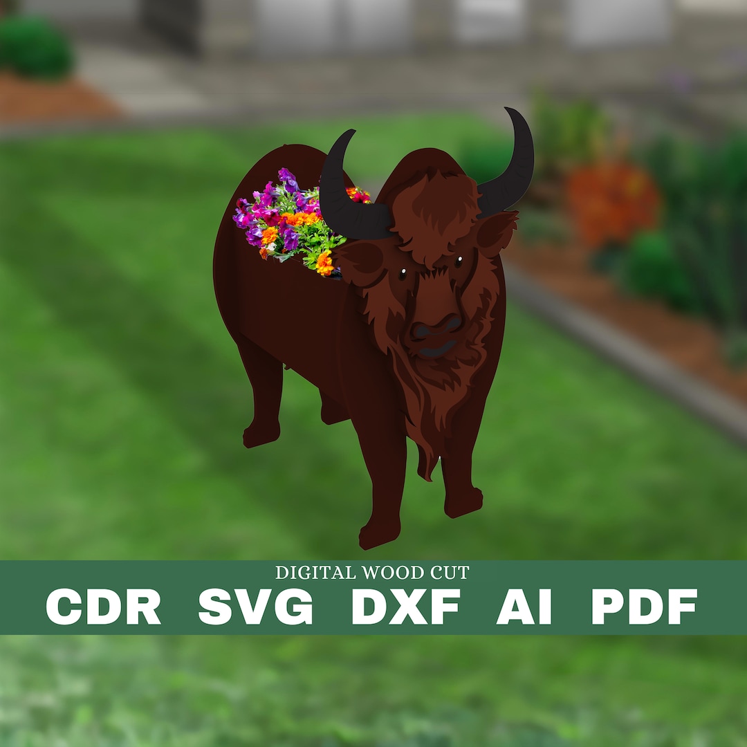 Bison Planter Pattern, Buffalo Wood Planter, Wood Pet, Laser Cutting ...