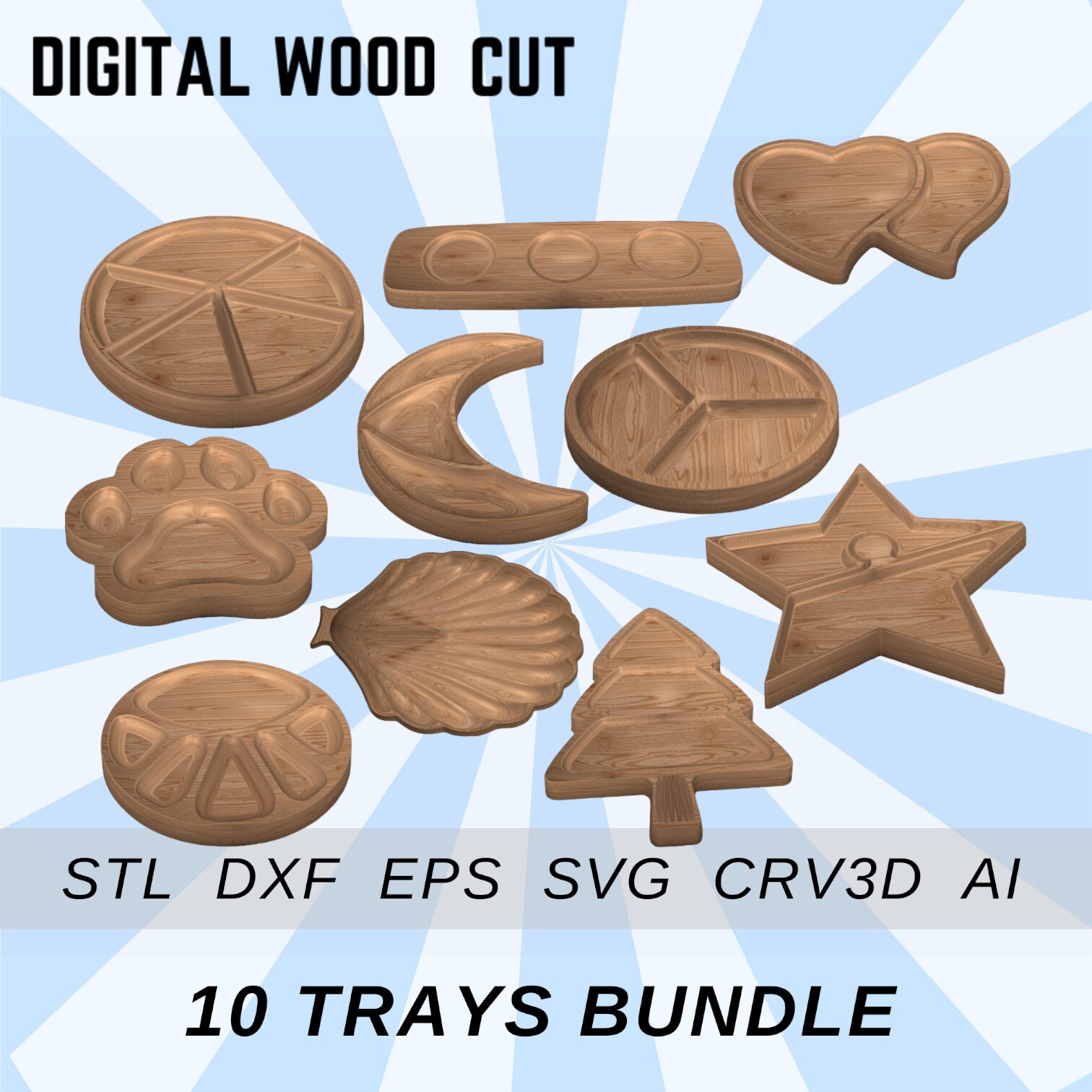 10 Kitchen Trays File for Cnc and 3D Printer Bundle. Serving Tray Cnc ...
