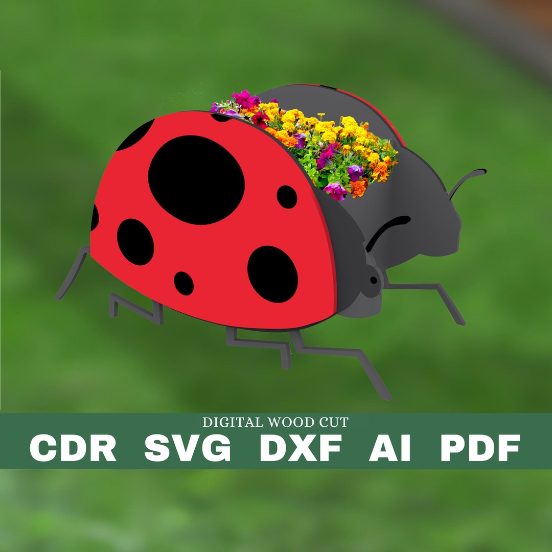 Ladybug Planter Pattern, Wood Planter, Wood Pet, Laser Cutting Digital ...