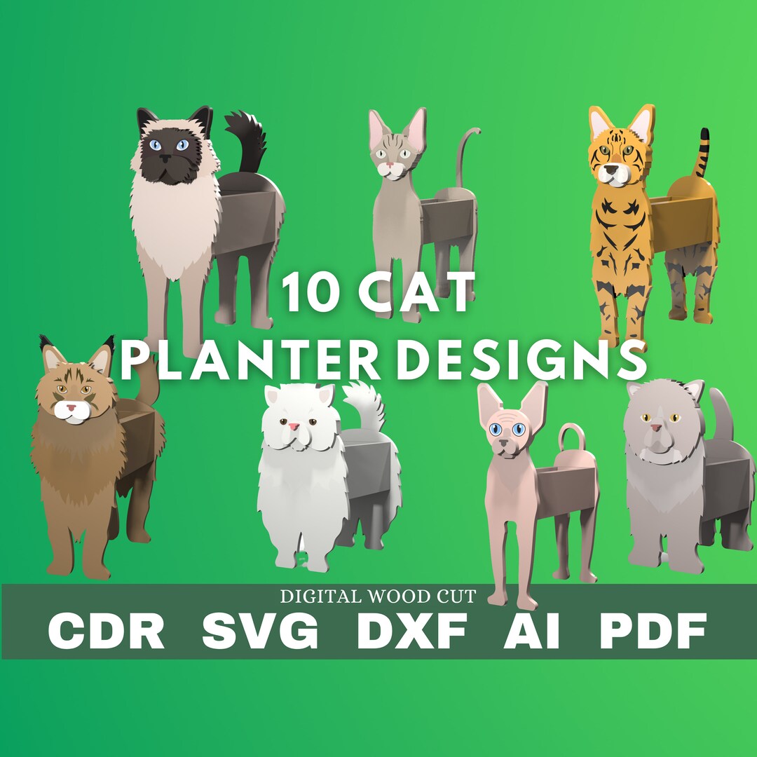Bundle 10 Cats Planter Pattern, Pack Wood Planter, Wood Pet, Laser ...