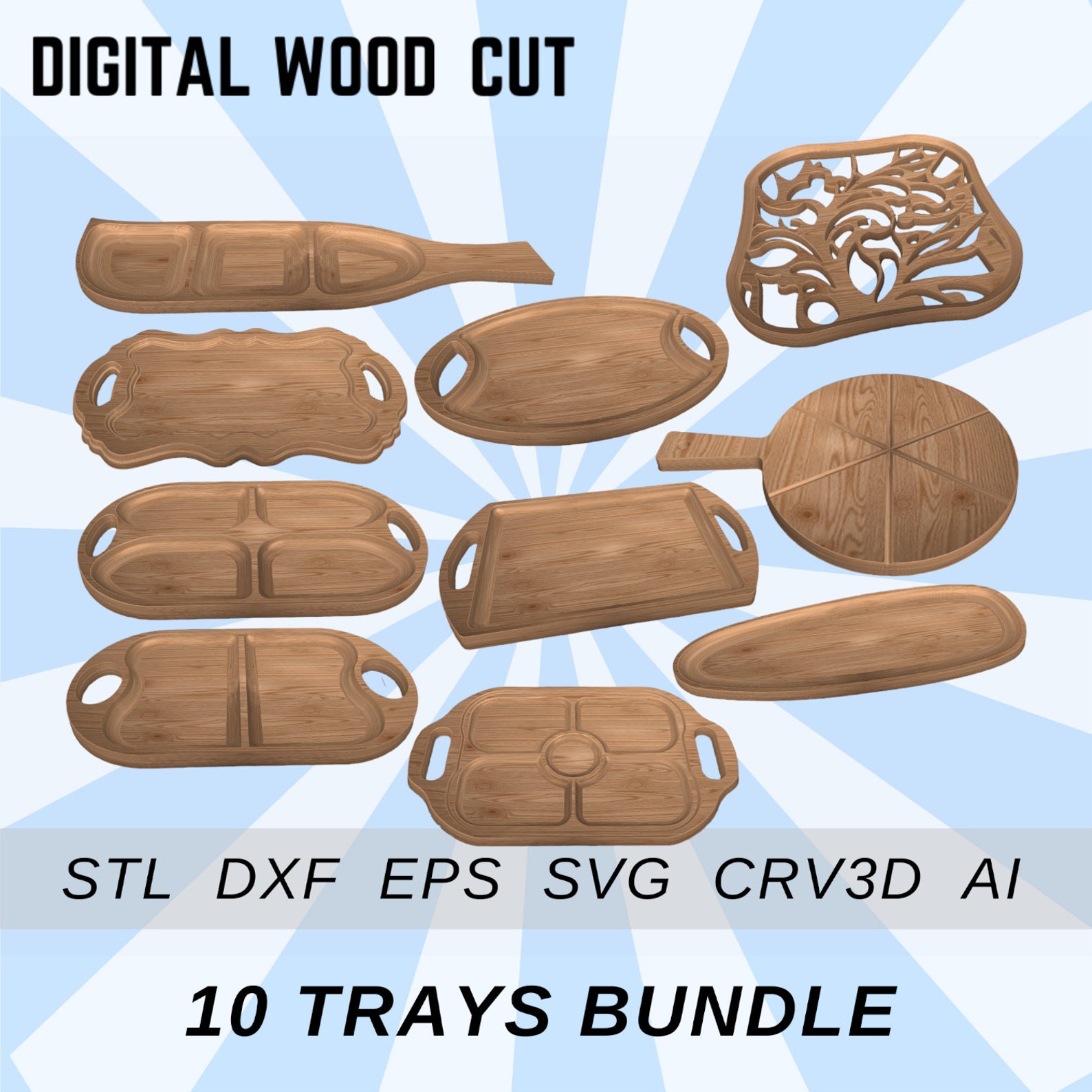10 Kitchen Trays File for Cnc and 3D Printer Pack. Serving Tray Cnc ...