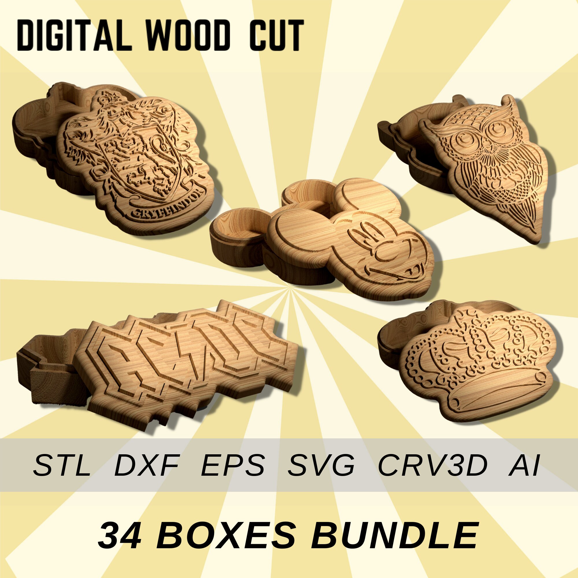 Bundle 34 Boxes Files for CNC and 3D Printer. Jewellery Box Cnc Router ...