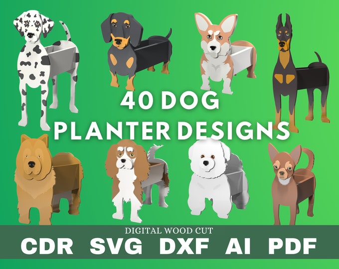 Bundle 40 Dogs Planter Pattern, Pack Wood Planter, Wood Pet, Laser ...