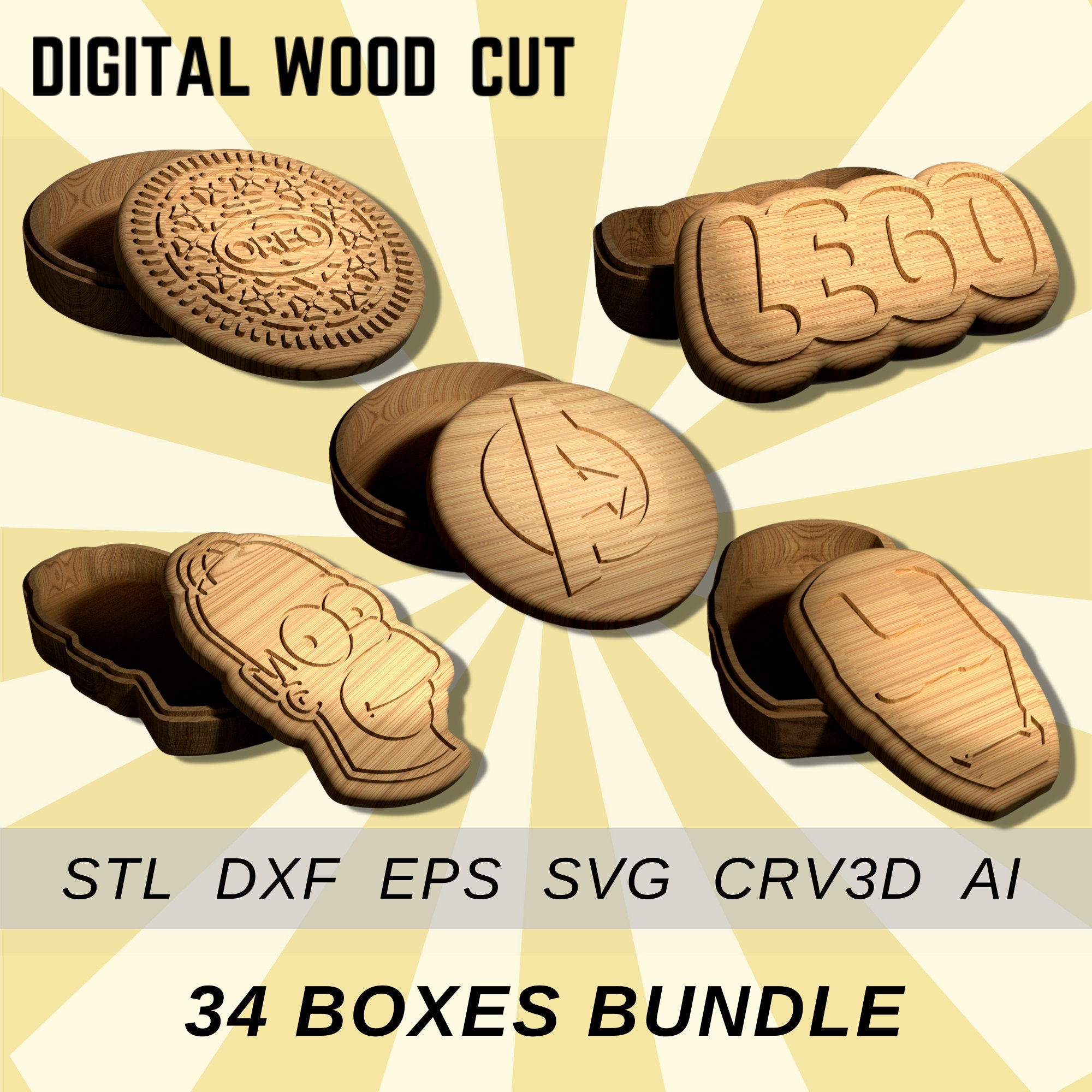 Bundle 34 Boxes Files for CNC and 3D Printer. Jewellery Box Cnc Router ...