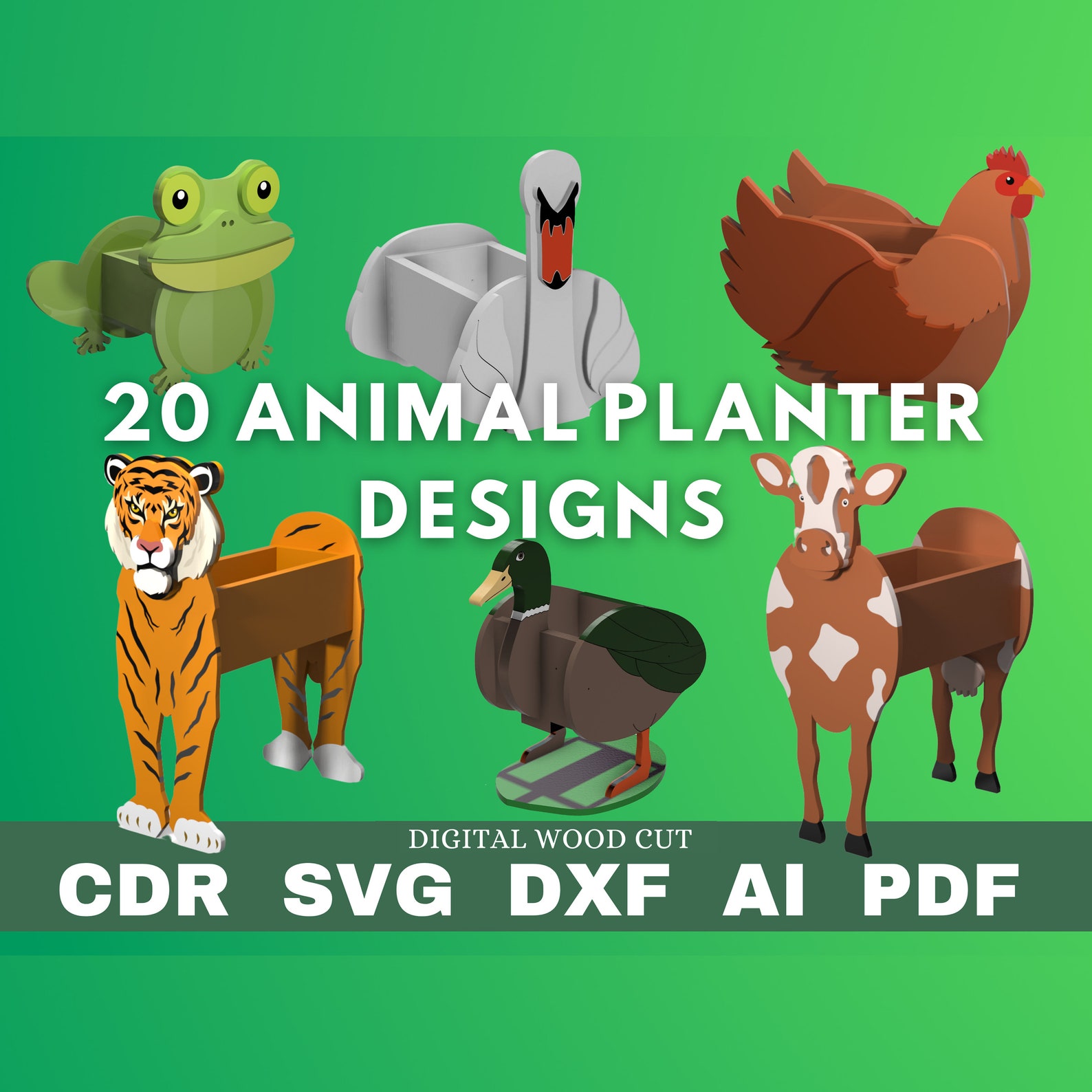 Bundle 20 Animals Planter Pattern, Pack Wood Planter, Wood Pet, Laser ...