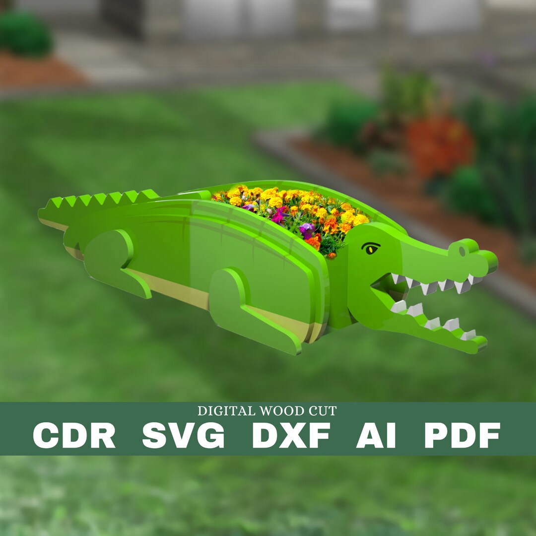 Crocodile Planter Pattern, Wood Planter, Wood Alligator Flower Pot ...