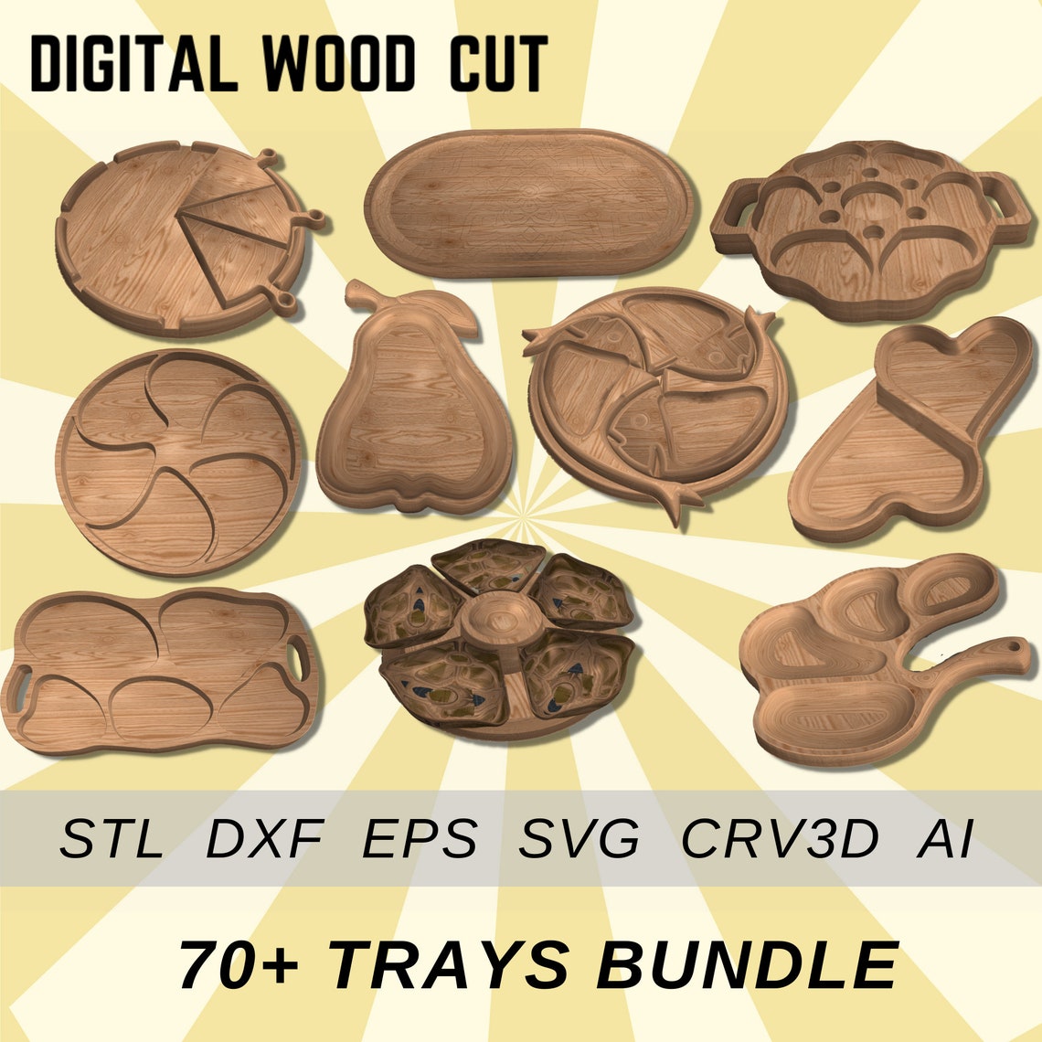 70 Kitchen Tray Files for Cnc and 3D Printer Bundle. Serving Tray Cnc ...