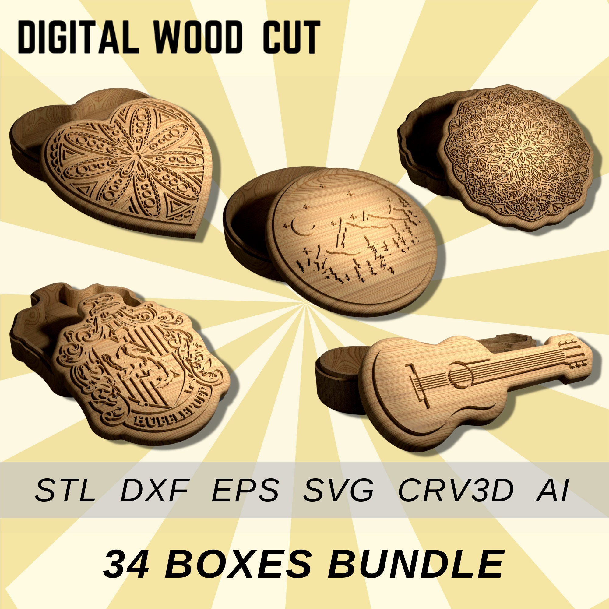 Bundle 34 Boxes Files for CNC and 3D Printer. Jewellery Box Cnc Router ...