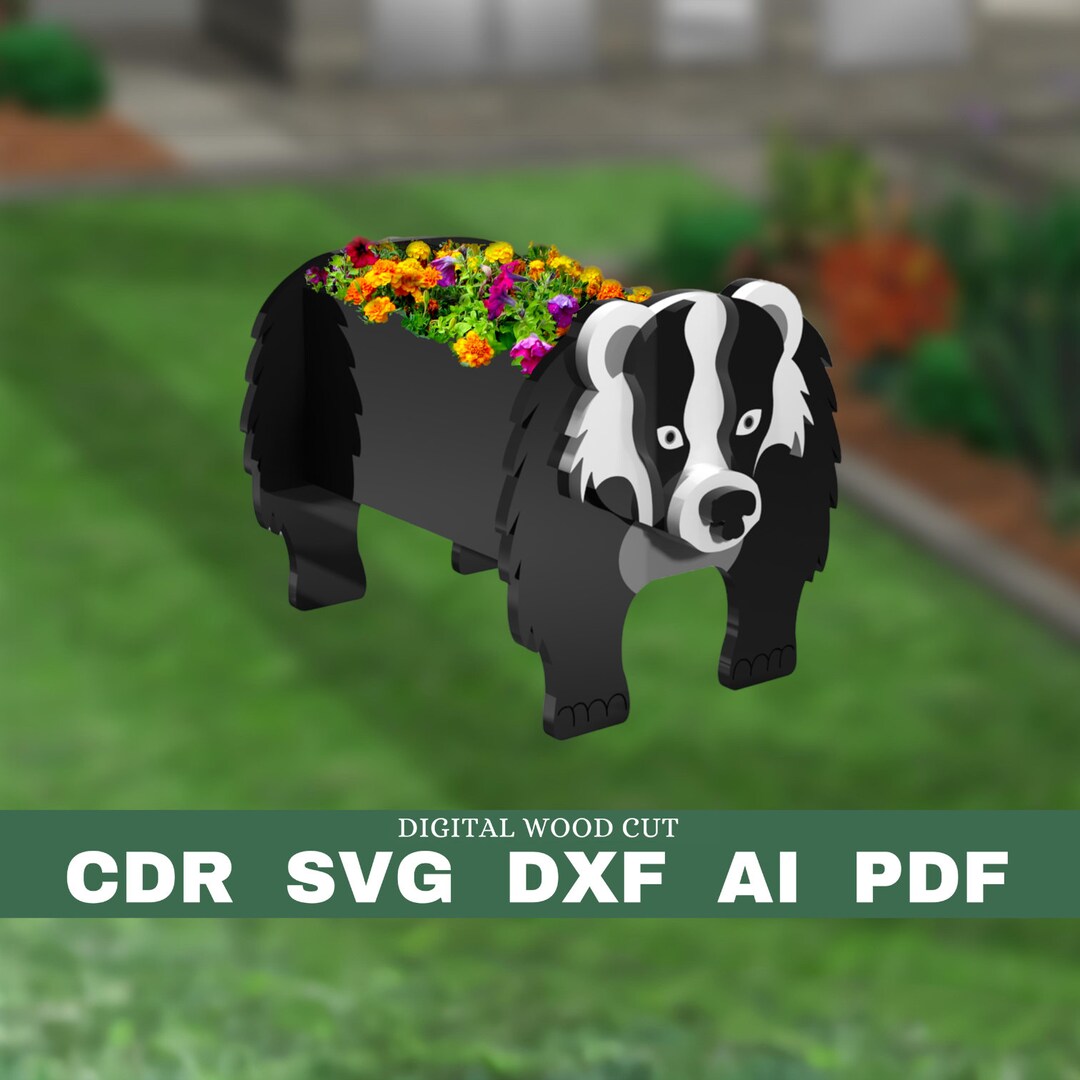 Badger Planter Pattern, Wood Planter, Wood Animal Flower Pot, Laser ...